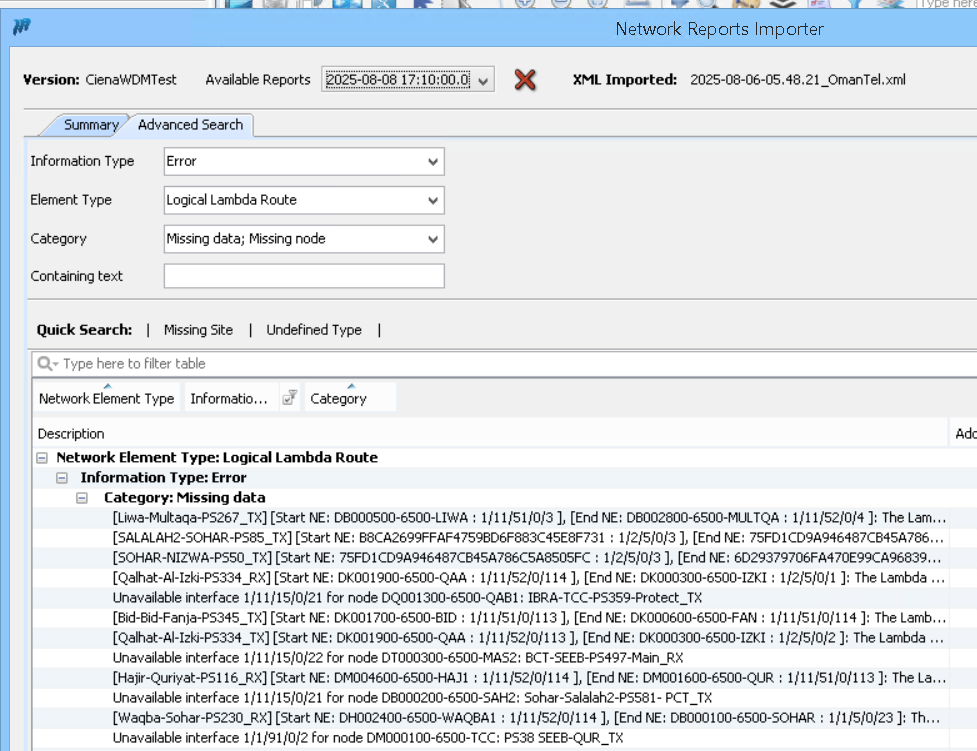 [LS-555] Ciena Lambda not importing getting exception - Mobinets-JIRA